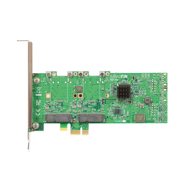 MikroTik RouterBoard RB14e PCIexpress to 4 x miniPCIexpress adaptor (low and regular brackets w/ holes for SMA)