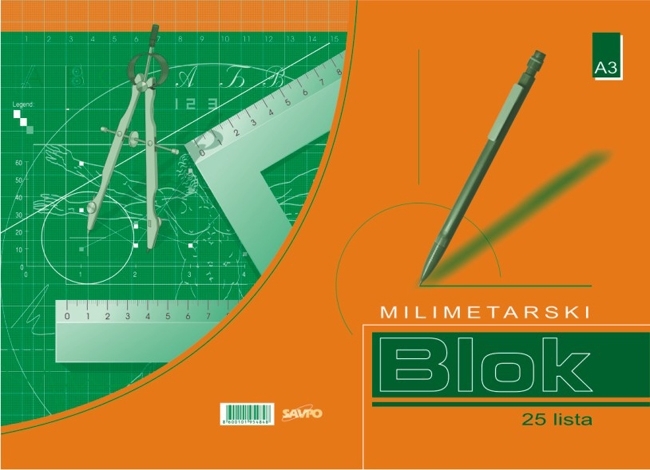 Milimetarski blok A3 25l