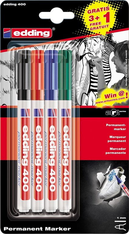 Marker permanent E-400, set 1/4 (3+1 gratis)