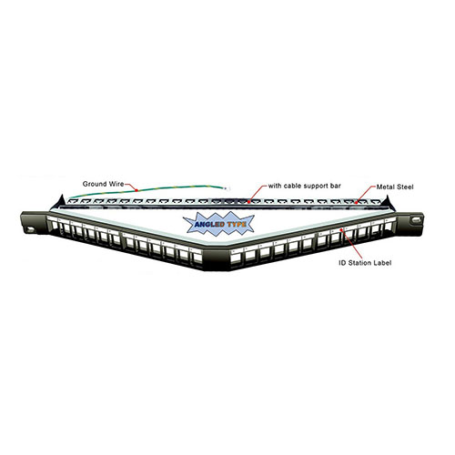 Patch panel modularni shielded 19"/0.65U ugaoni sa 24 slota za STP / UTP module, ušteda prostora u reku 35% (do 72 porta u 2U), sa držačem kablova sa zadnje strane i uzemljenjem (Full FA-2590AS-24...