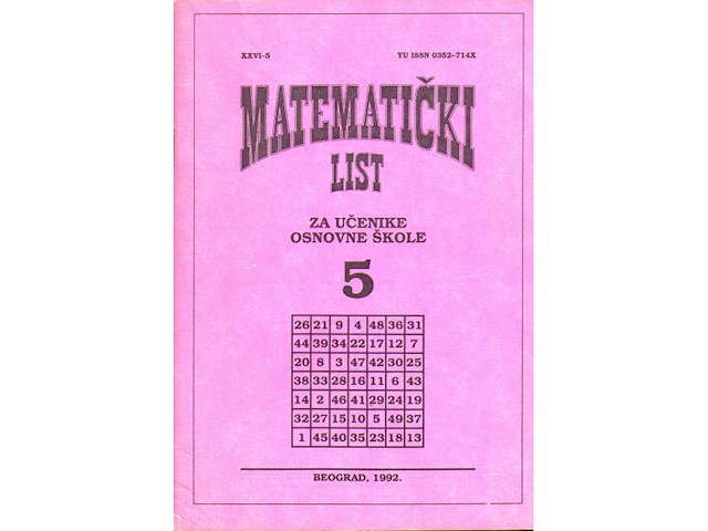 Matematički list  god. XXVI   br. 5   1992.