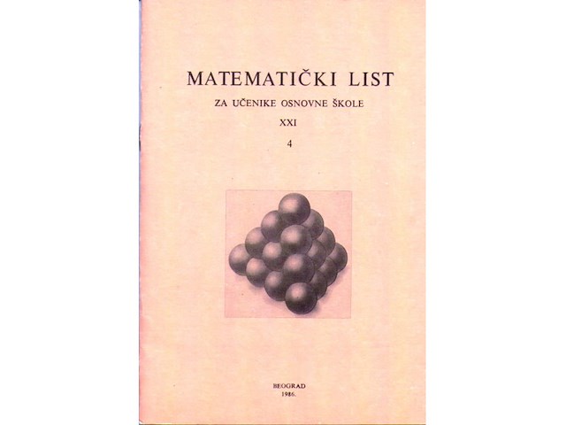 Matematički list  god. XXI  br. 4  1986.