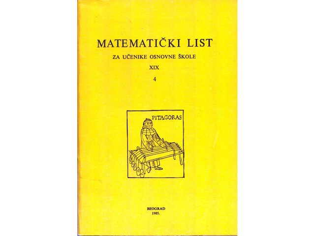 Matematički list  god. XIX  br. 4  1985.