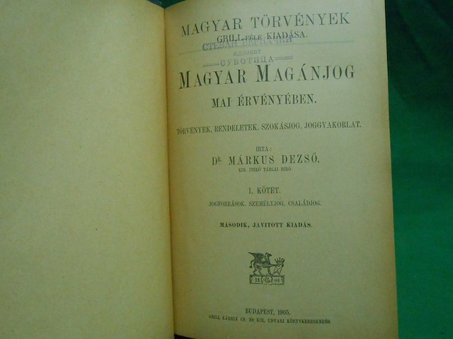 Dr.Márkus Dezső:Magyar magánjog mai érvényében I.