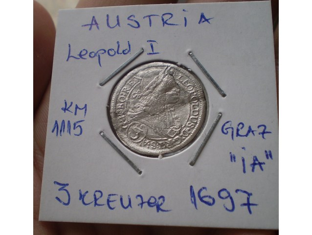 AUSTRIA - 3 kreuzer 1697 IA - Leopold (Graz)