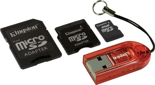 Micro SD 2GB w/SD & Mini Adapters + Card Reader