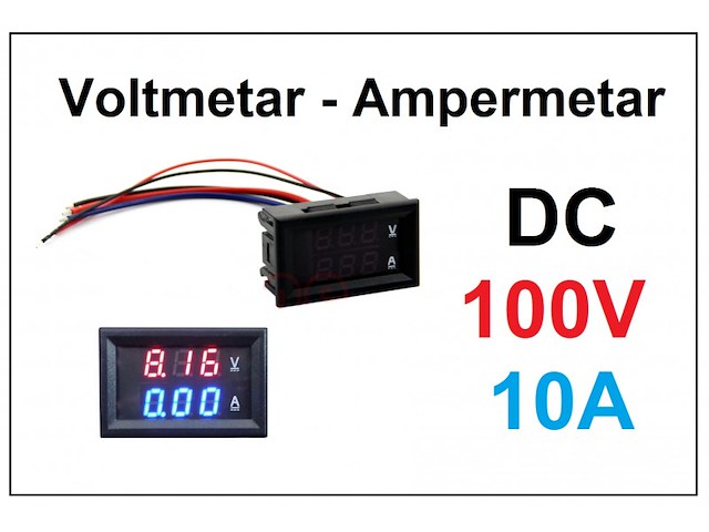 Voltmetar i Ampermetar DC 100V i 10A crveno-plav
