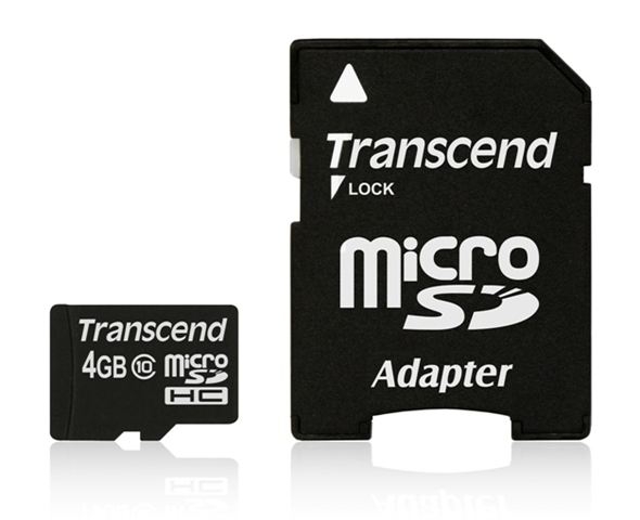 MICRO SD 4GB TRANSCEND + SD adapter TS4GUSDHC10
