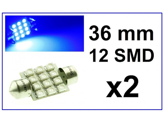 LED Sijalica - 36 mm - PLAVA - 12 SMD - 2 kom