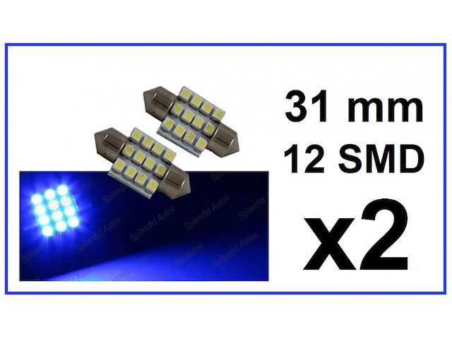 LED Sijalica - 31 mm - PLAVA - 12 SMD - 2 kom