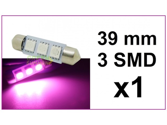 LED Sijalica - 39 mm - PINK - 3 SMD - 1 komad