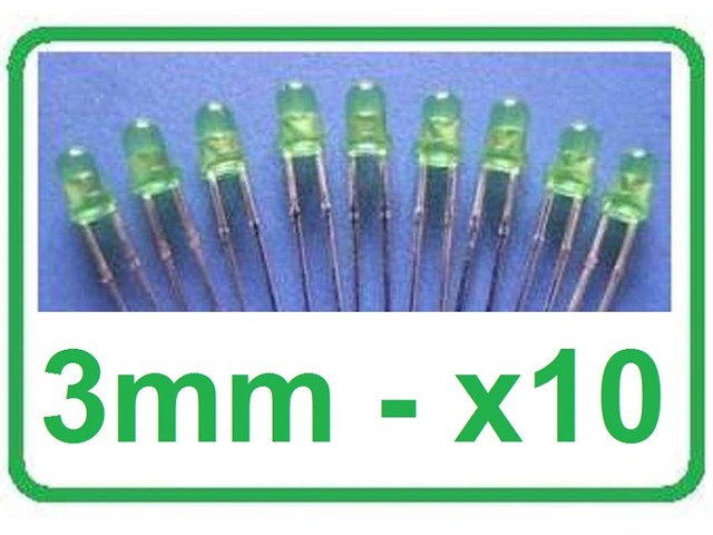LED dioda - Zelena - 3mm - 10 komada