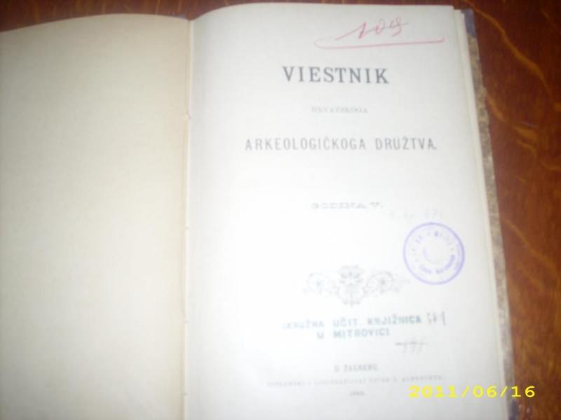 VIESTNIK HRVATSKOGA ARKEOLOGIČKOGA DRUŽTVA   1883 GOD