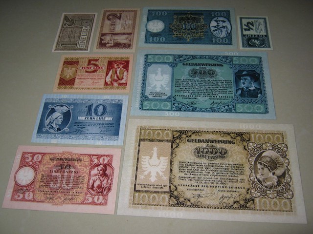 Ljubljanska pokrajina 1944 LOT lira REPLIKA UNC