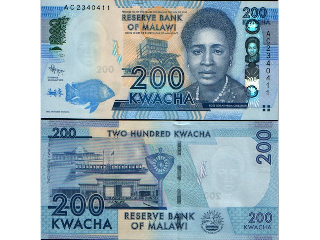 Malawi 200 Kwacha 2012. P-60. UNC.