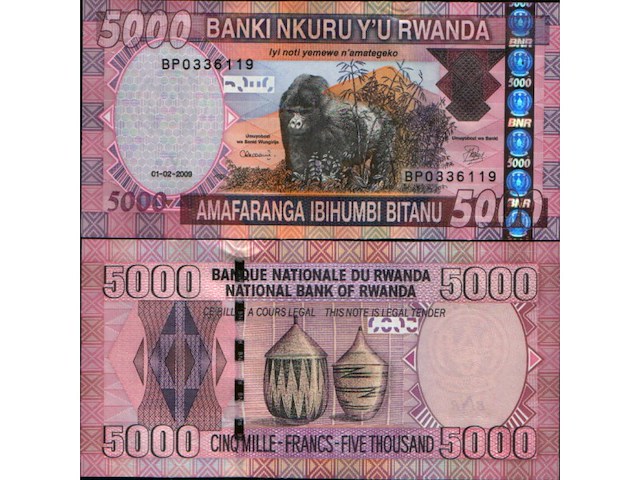 Rwanda 5000 Francs 2009. P-33b. UNC.