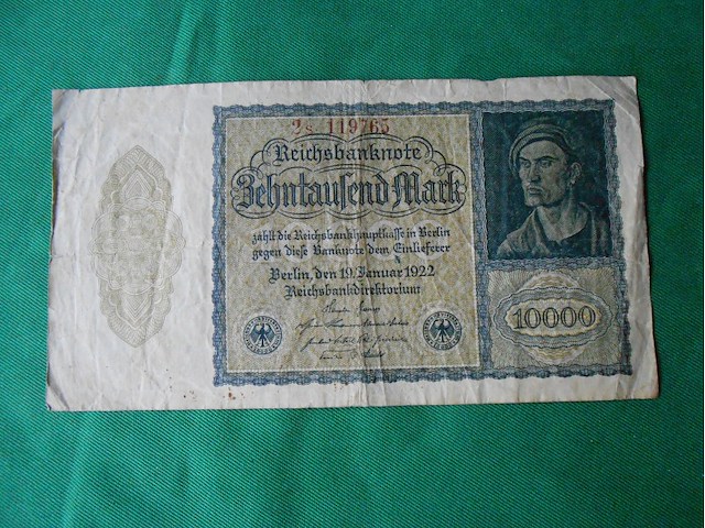 -10.000 MARK-REICHSBANKNOTE-1922.g/NUZ-11-C/