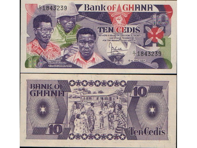 Ghana 10 Cedis 1984. P-23. UNC.