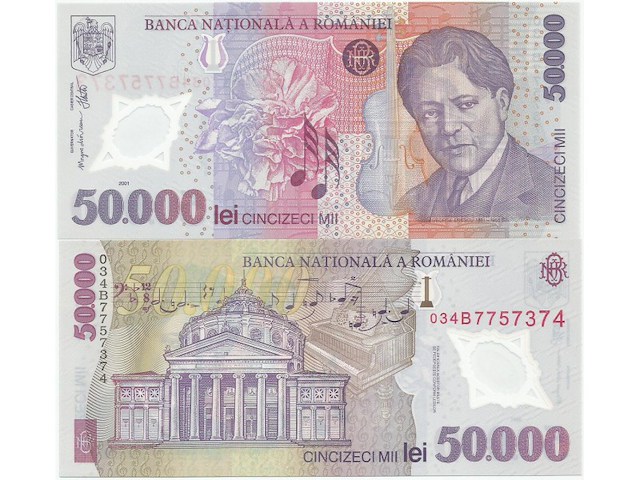 Rumunija 50.000 lei 2001. UNC POLIMER