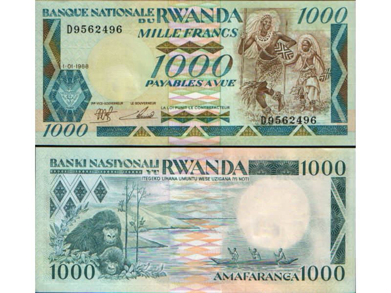 Rwanda 1000 Francs 1988. P-21. UNC.