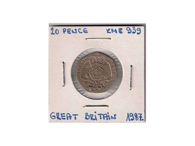 a7 Velika Britanija 20 pence 1987. KM#939