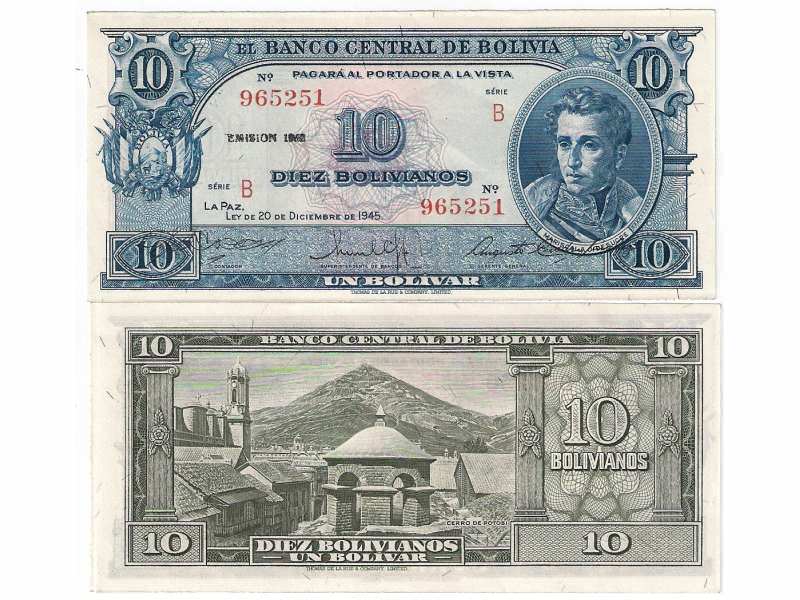 Bolivia 10 bolivianos 1945. UNC