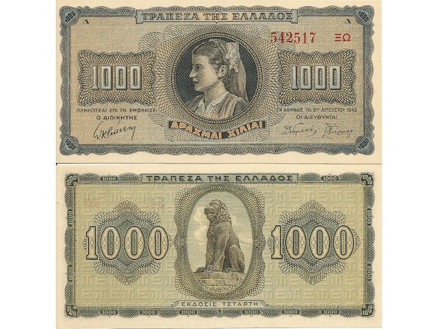 Grcka 1000 drahmi 1942. UNC