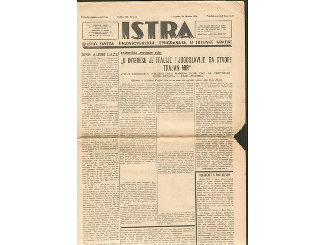 ISTRA cenzurisane hrv. novine ZAGREB 1936 br. 44