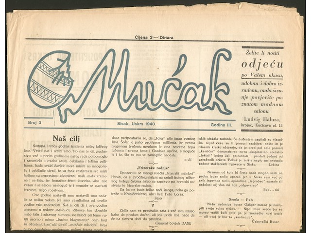 MUCAK satiricni casopis SISAK 1940 br. 3