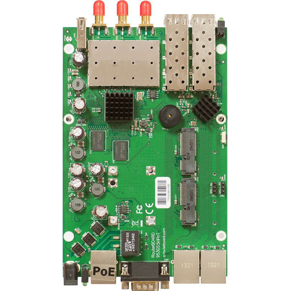 MikroTik RouterBoard RB953GS-5HnT – 3x Gigabit LAN/WAN+2 x SFP slota, 3x3 MIMO 300Mb/s high power 1600mW wireless 802.11n sa 3x RPSMA, USB, 2 x miniPCIe (3G/LTE/WiFi), 2 x SIM slot, CPU Scorpion 7...