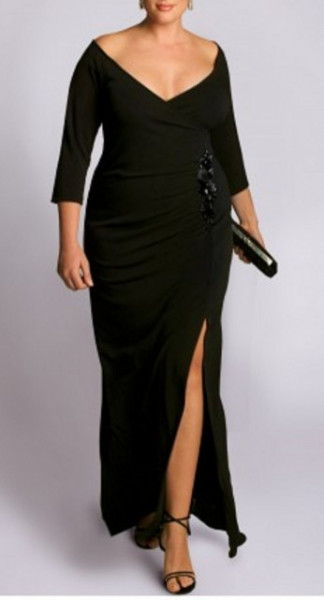 Crna duga haljina sa cipkom na struku za punije dame