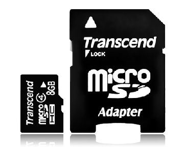 MICRO SD 8GB TRANSCEND + SD adapter TS8GUSDHC4