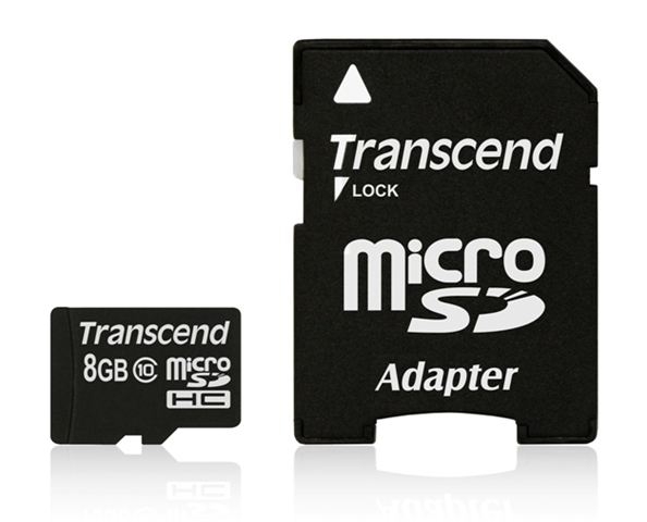 MICRO SD 8GB TRANSCEND + SD adapter TS8GUSDHC10
