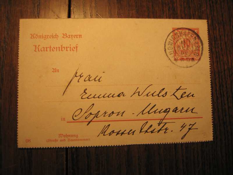 Dopisna karta Bayern - Madjarska  1908 R38