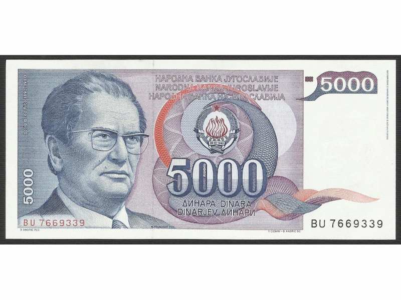 5000 DINARA 1985 UNC
