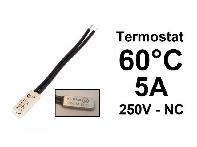 Termostat - 60°C - 5A - 250V - NC - bimetal