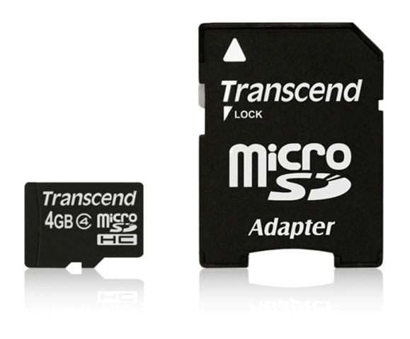 MICRO SD 4GB TRANSCEND + SD adapter TS4GUSDHC4