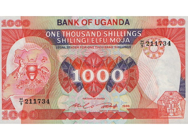 Uganda 1000 Shillings 1986. P-26. aUNC.