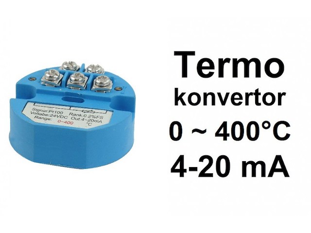 Termo konvertor - PT100 - 4-20mA - 24V - 0~400°C