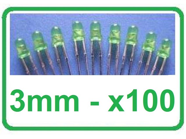 LED dioda - Zelena - 3mm - 100 komada
