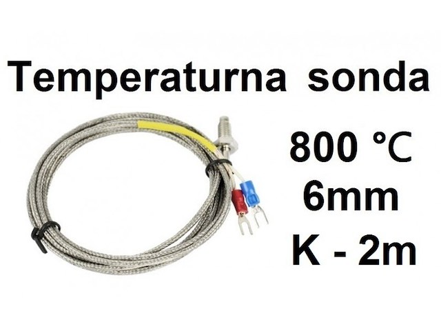 Temperaturna sonda 800℃ 2m K tip sa navojem M6