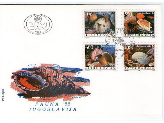 Jugoslavija,1988,Fauna-skoljke,FDC