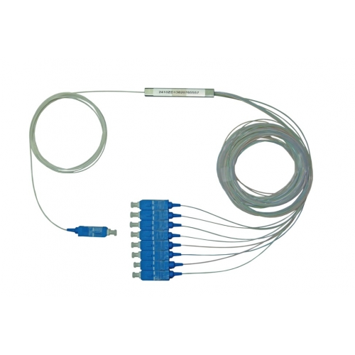Fiber optički PLC spliter za PON i FTTx instalacije, 1 x 8 preterminisani SC pigtalovi dužine 1.5m