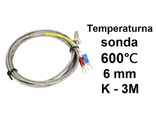 Temperaturna sonda 600℃ 3m K tip sa navojem M6