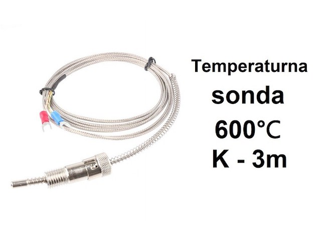 Temperaturna sonda 600℃ 3m K tip sa bajonetom 12mm