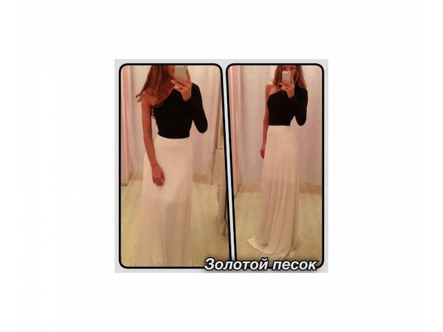 43) Crno-bela elegantna dugacka haljina