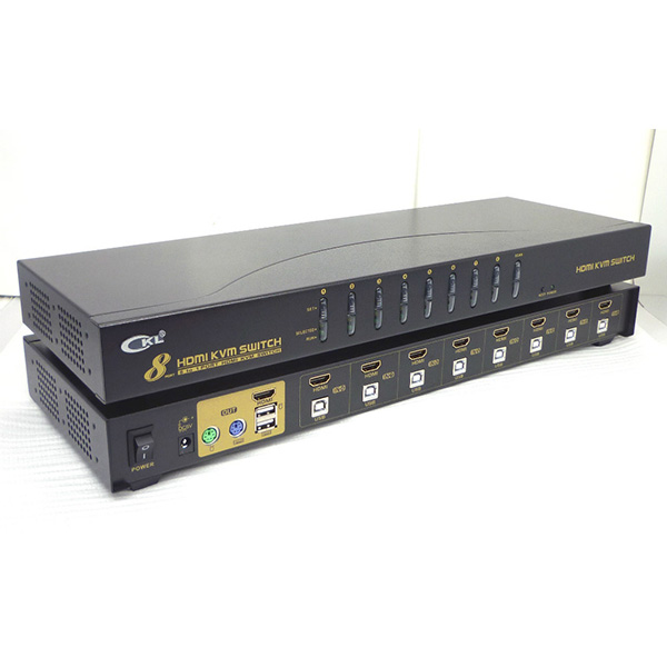 HDMI KVM svič CKL-9138H - 8 ports USB-B & HDMI 1.4a up to 1080p@60Hz (HDTV), console HDMI & 2 x USB-A / PS2 (keyb & mouse), switch: push button / hotkey; 3D, HDCP, EDID, HD audio, USB2.0 hub, 8 ca...