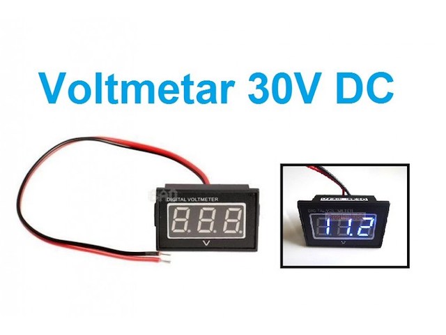 Voltmetar vodootporan DC 30 V plavi displej