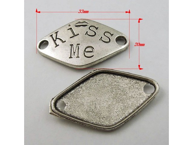 Konektor tibetansko srebro KISS ME  33x20mm