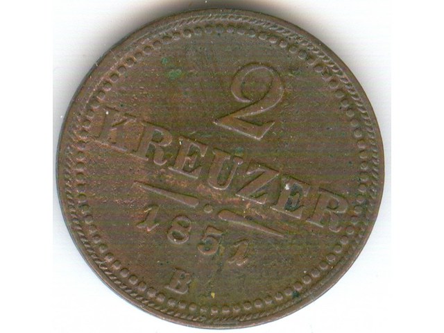 Austrija  2 kreuzer 1851 B